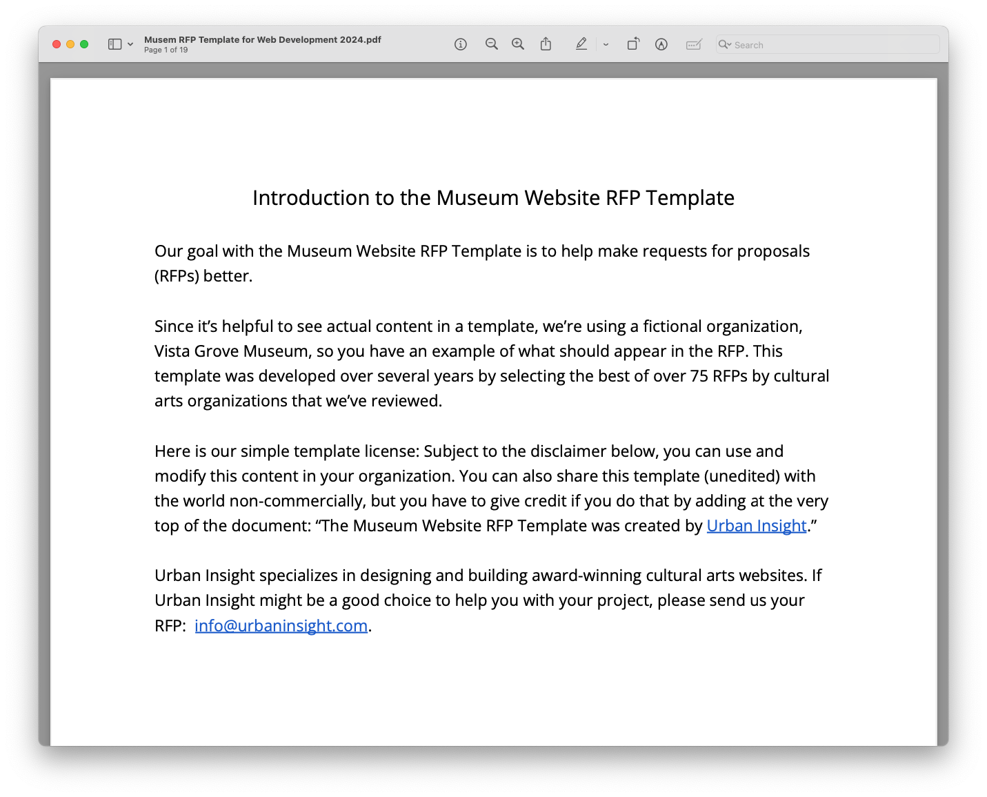 Downloadable Museum RFP Template for Web Development | Urban Insight